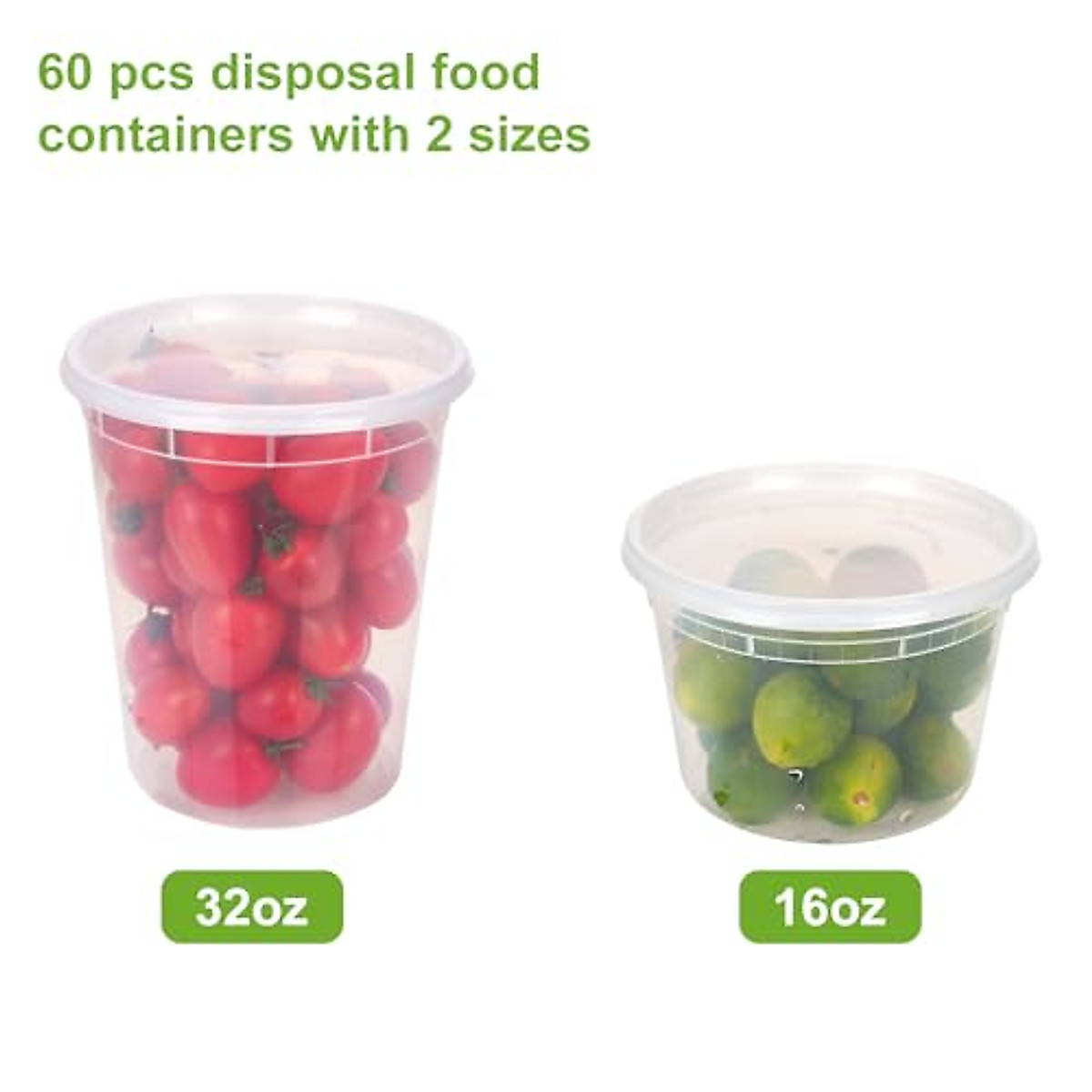 Moretoes 60 Mix Sets Plastic Deli Disposable Food Storage Containers With Airtight Lids, Heavy-Duty Microwaveable Airtight Container For Soups, Meal Prep, Leftovers, Sauces (2 Sizes, 16oz, 32oz)