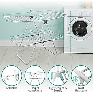 Brookstone – Extra Large – Double Spaced - 2 Tier Collapsible Clothes Drying Rack, Indoor/Outdoor Folding Hanging Garment Stand [NO Assembly - Ready Out of The Box]