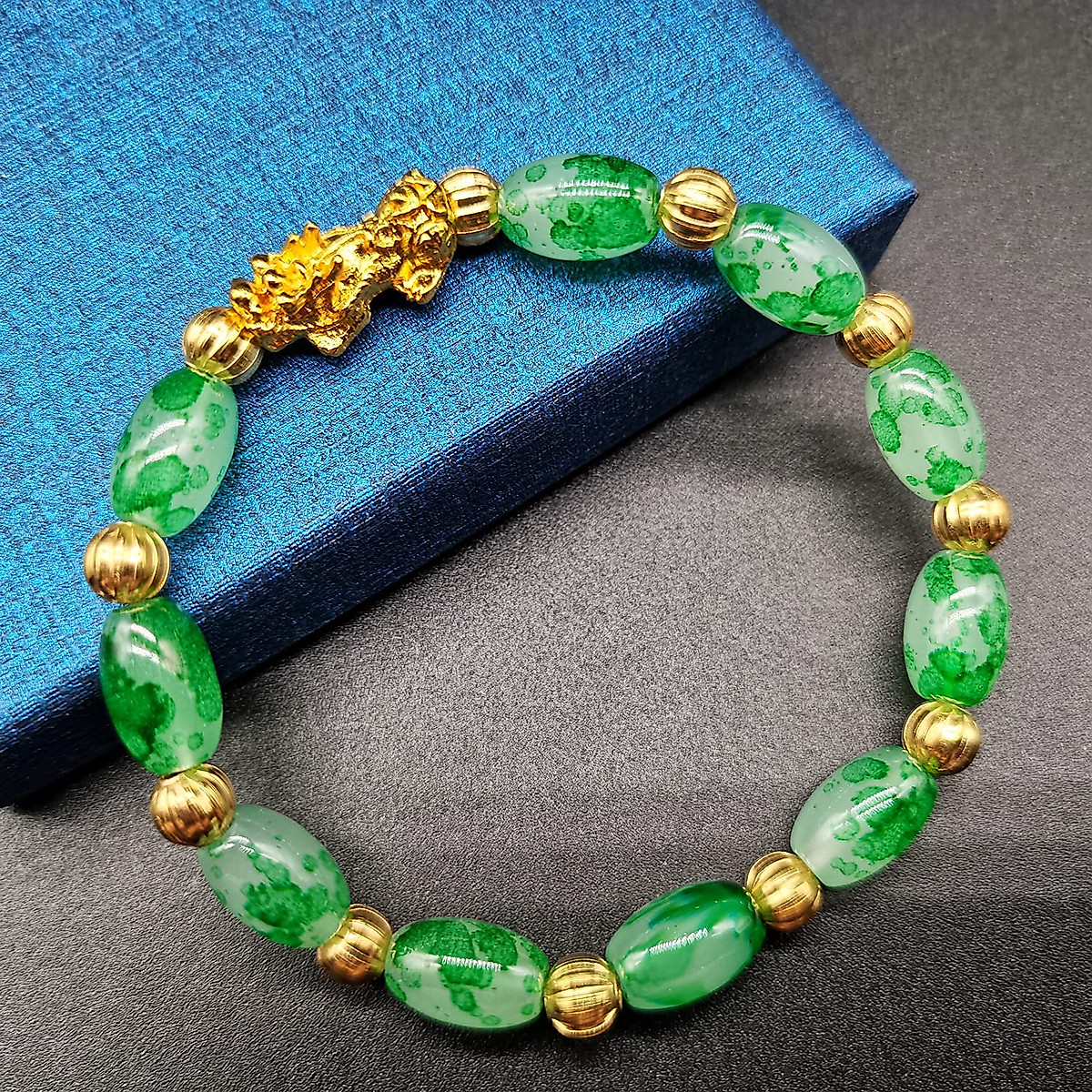 Homelavie Feng Shui Pixiu Bracelet Amulet Dragon Natural Stone Beads Bracelet Attract Wealth Money and Good Luck(Green) (Lucky)