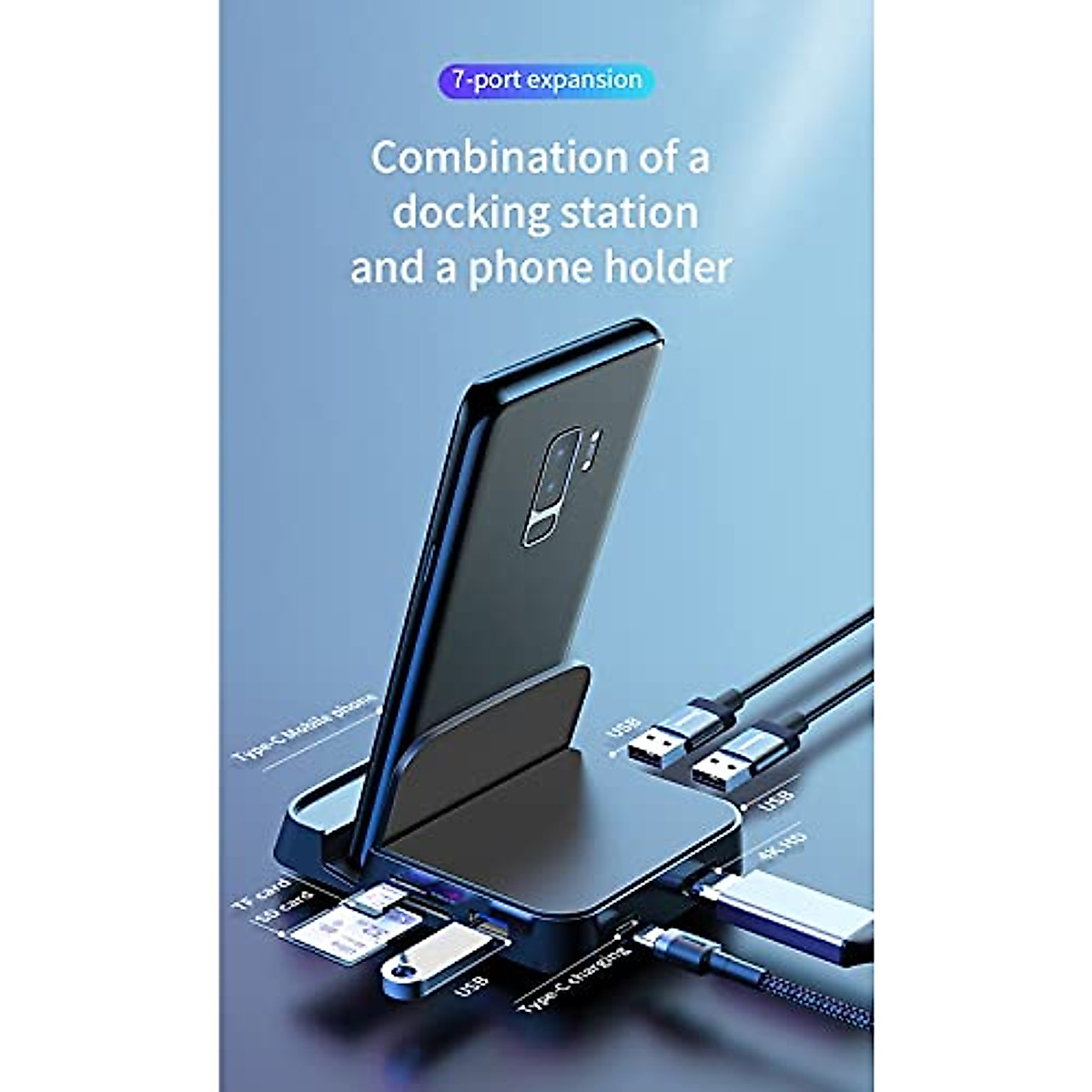 GPPZM 7 in 1 USB Type C Hub Docking Station USB-C to HDMI USB 3.0 HUB SD TF Card PD Adapter