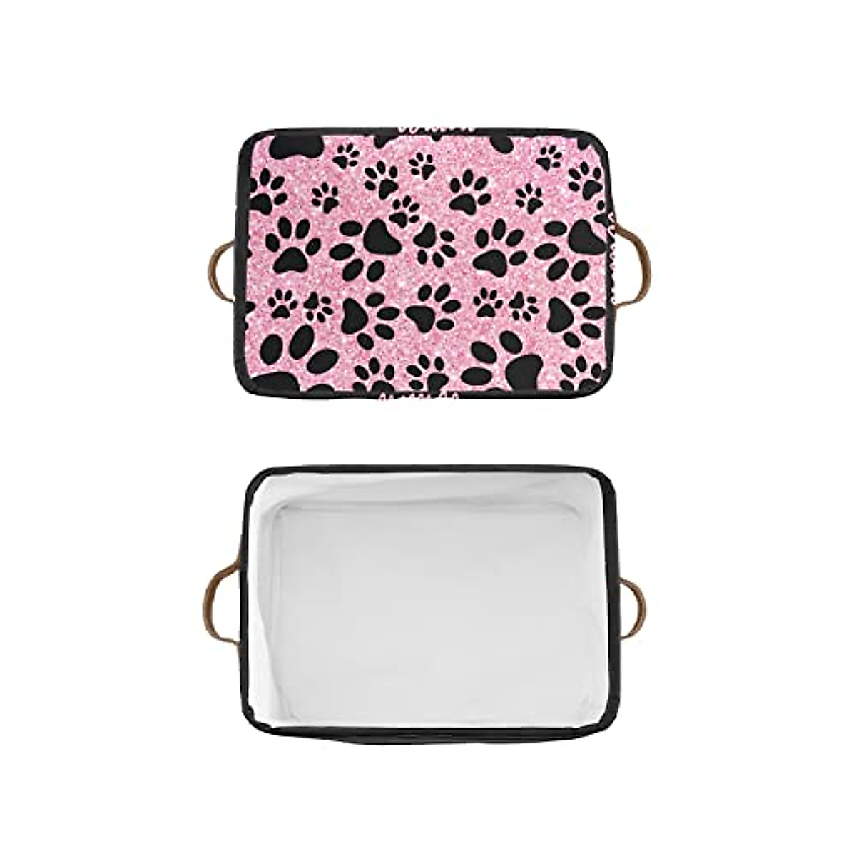 Dog Paw Pink Glitter Print Personalized Storage Bins Basket Cubic Organizer with Durable Handle for Shelves Wardrobe Nursery Toy 1 Pack