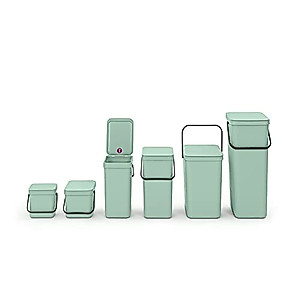 Brabantia Sort & Go Food Trash Can (0.8 Gal/Jade Green) Small Countertop Kitchen Compost Caddy with Handle & Removable Lid, Easy Clean