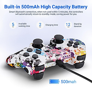 PS-3 Controller, 2 Pack Wireless Controller for PS3 for Sony Playstation-3, Double Shock, Bluetooth Connection, Rechargeable, Motion Sensor, Upgraded Remote Gamepads for PS3, 2 x USB Charging Cords