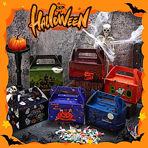 Zhanmai 36 Pack Halloween Treat Box Halloween Goodie Boxes Trick or Treat Boxes Halloween Boxes Container Halloween Cookie Cupcake Snack Box with Handle Party Favor Box
