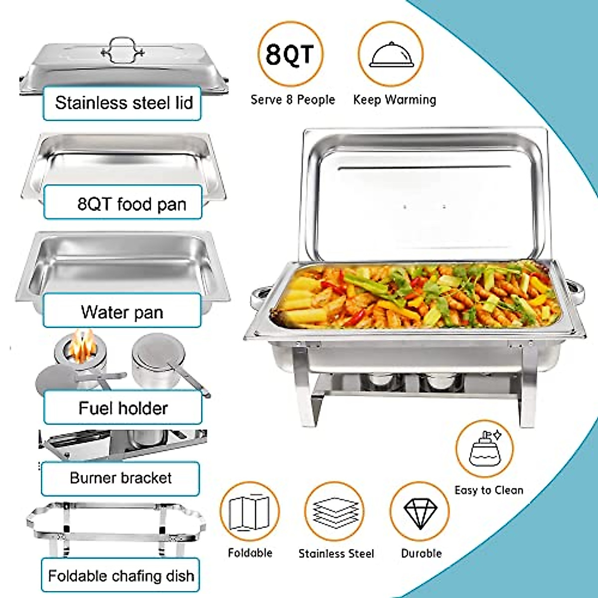 Chafing Dish Buffet Set 4 Packs,8 Quart Stainless Steel Foldable Rectangular Chafing Full Size Food Pan,Chafing Servers With Covers buffet servers and food warmers for parties wedding outdoor banquet