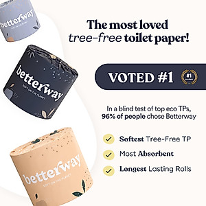 Betterway Bamboo Toilet Paper 3 Ply - Sustainable Toilet Tissue - 12 Double Rolls & 360 Sheets Per Roll - Septic Safe - Organic, Plastic Free - FSC Certified