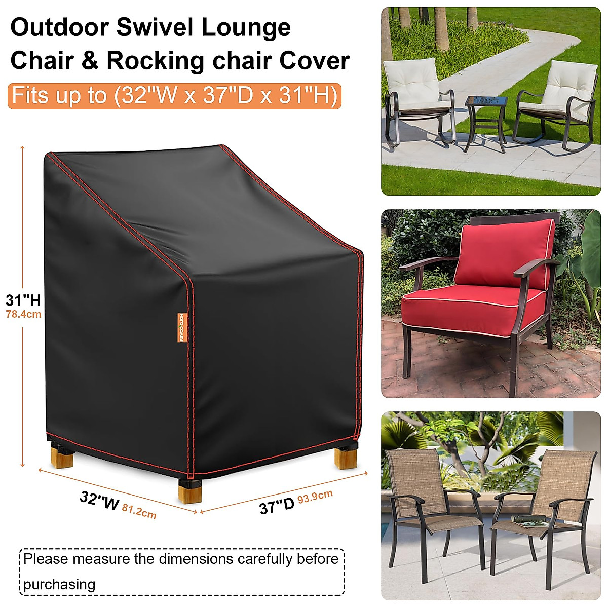 Patio Chair Cover,2 Pack Lawn Outdoor Furniture Chair Covers With Strip, Heavy Duty Chair Cover For Lawn Lounge Deep Seat, Patio Dining Chair And High-back Chair(33"W X 34"D X 31"H)