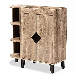BOWERY HILL Modern Oak Finished Wood 2-Door Shoe Cabinet with Open Shelves
