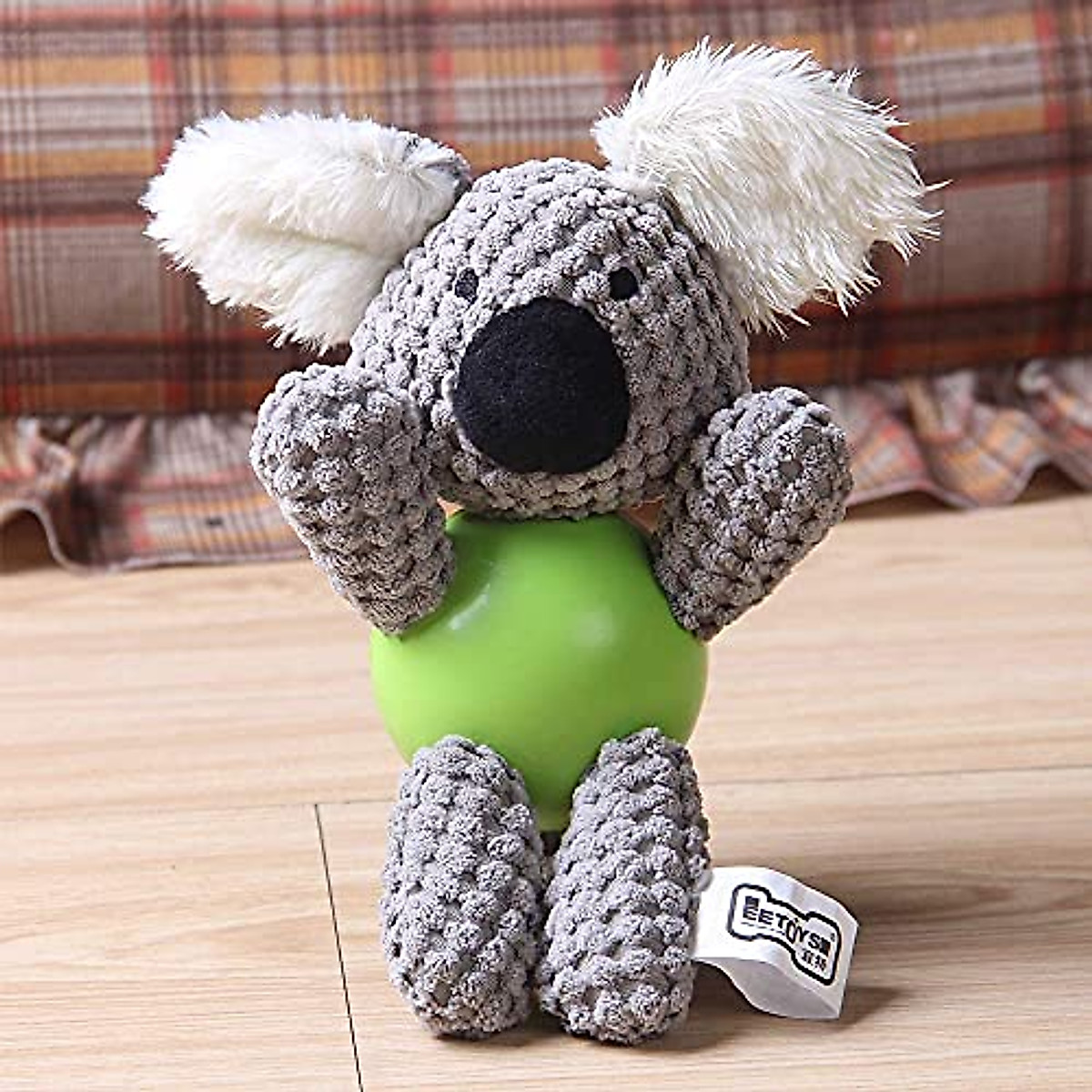 ONTWOPETS Dog Toy Plush Durable Small Dog Toys Low Stuffing Interactive Dog Plush Toys W/Squeaker Puppy Chew Toys Reduces Boredom (Small, Koala with Squeaker Rubber Ball Body)