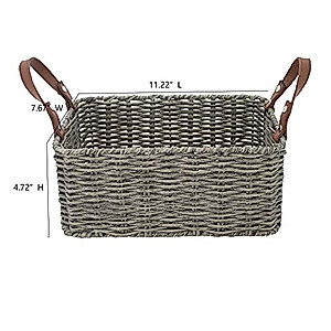 HDKJ PP Tube Storage Basket with handle,Rectangular storage basket,Decorative Home Storage Bins. (Gray, Small)