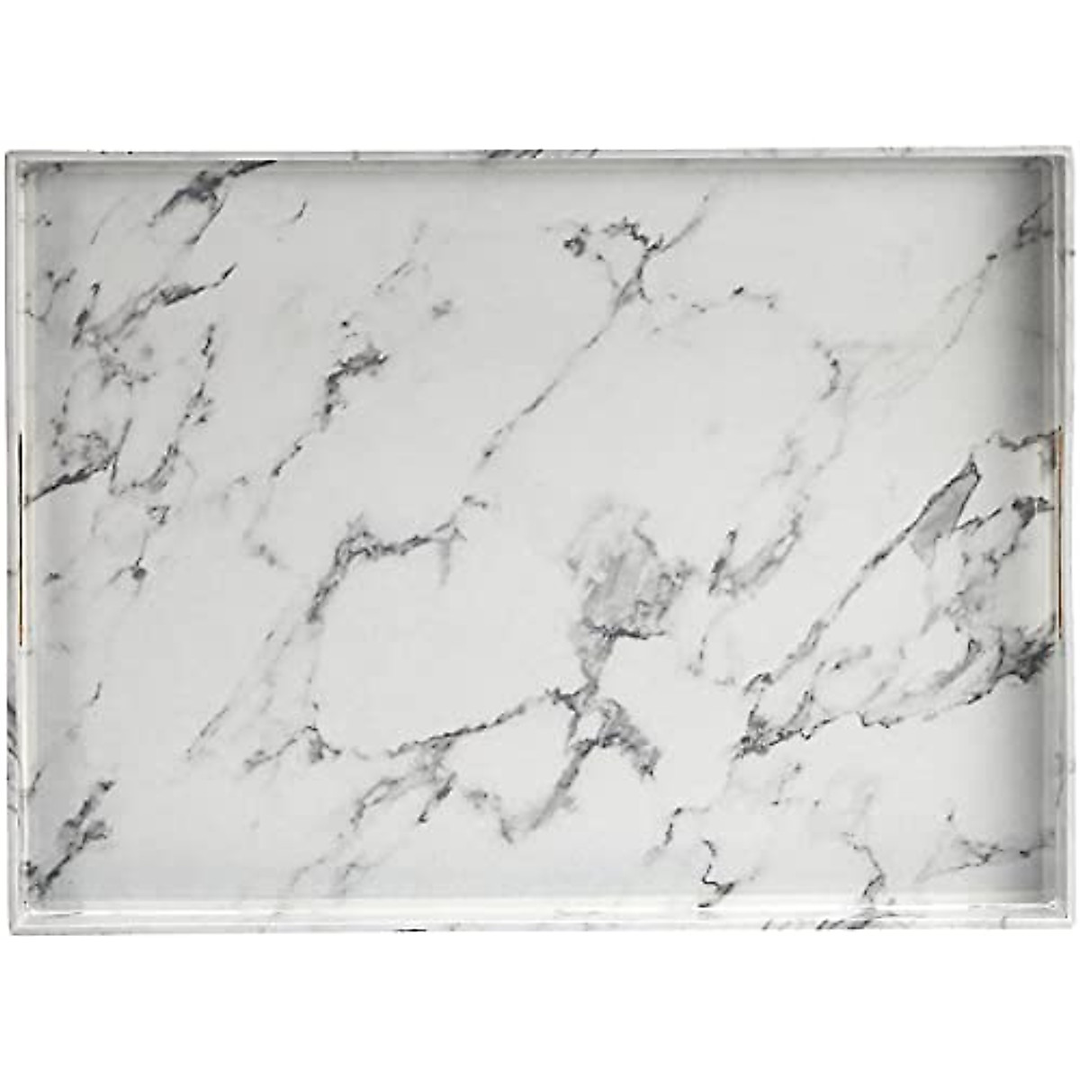 American Atelier Marble Rectangle Tray with Handles-White/Gray, 14" x 19" x 2", (1270527)