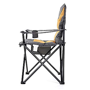 ARROWHEAD OUTDOOR Portable Folding Camping Quad Chair w/Added Ultra-Comfortable Padding, Cup-Holder, Heavy-Duty Carrying Bag, Padded Armrests, Supports up to 330lbs, USA-Based Support (Tan & Gray)