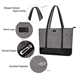 MOSISO Laptop Tote Bag for Women (17-17.3 inch), Polyester PU Leather Lightweight Business Travel School Bag with Front 3 Pockets