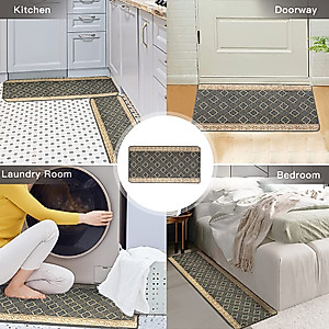 OctBird Washable Kitchen Rugs Set of 3, Non-Slip Kitchen Runner Rugs, Kitchen Runner Carpet Mats, Non-Skid Standing Floor Mat for Hallway, Laundry, Bathroom, in Front of Sink,20x32in+20x47in+20x59in