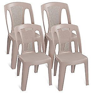 Zilpoo Set of 4 - Plastic Stackable Chairs, Outdoor Patio Armless Stacking Chairs for Outside Lawn Parties and Picnics