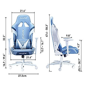 AutoFull C3 Gaming Chair Office Chair PC Chair with Ergonomics Lumbar Support, Racing Style PU Leather Multifunction Adjustable Computer Chair (Ice Blue)