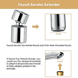 Hibbent NSF/ANSI/CAN 61 Certified Faucet Aerator, CUPC Certification 2-Flow Sink Faucet Aerator, 360° Swivel Kitchen Sink Sprayer Attachment, Faucet Replacement Part 55/64" Female Thread - Chrome