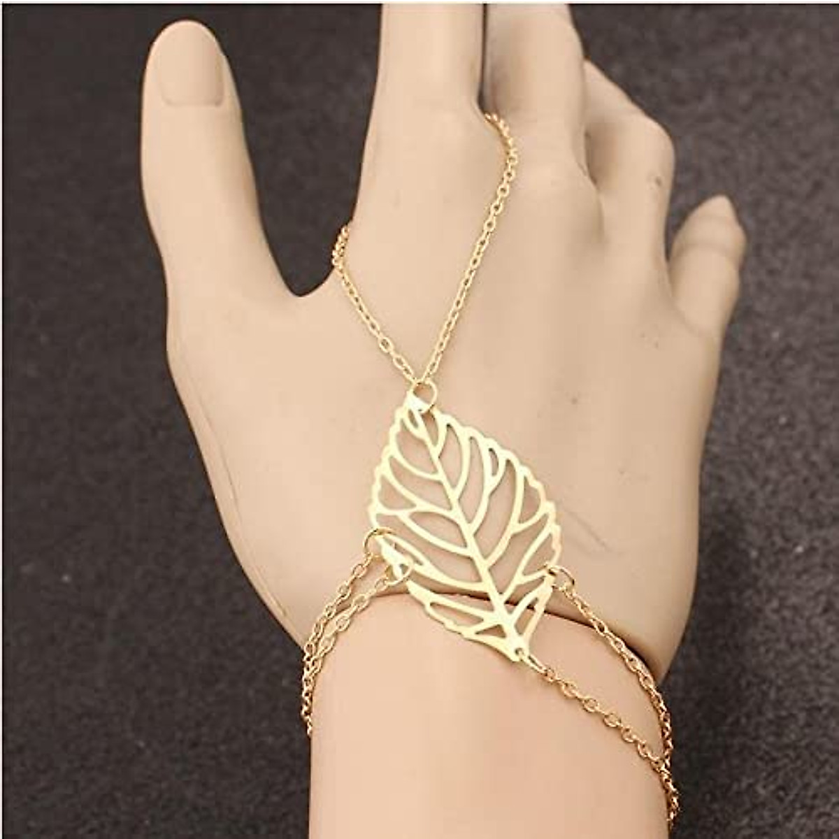Jovono Boho Slave Bracelet Gold Leaf Finger Ring Bracelets Simple Beach Hand Chain Jewelry for Women(Gold)