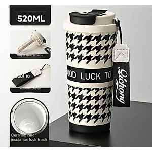 Coffee mug, Coffee Travel Mug +gift box,18 OZ stainless steel+ceramic tumbler, portable travel mug, Double drinking mouth, straight Drink +Straw, best wedding, anniversary, birthday gift