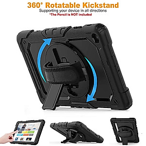 Samsung Galaxy Tab A 10.1 Case 2019 | Herize SM-T510/T515 Shockproof Rugged Protective Case Cover with Built-in Screen Protector, 360 Stand,Hand Strap& Shoulder Strap for Galaxy Tab A 10.1 Inch-Black