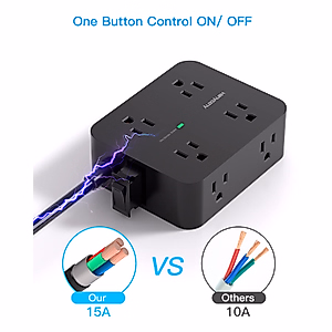 8 Outlets Power Strip with 4 USB Charging Ports, 3 Side Outlet Extender with 5Ft Braided Extension Cord, Flat Plug, Wall Mount, Desk USB Charging Station for Home Office