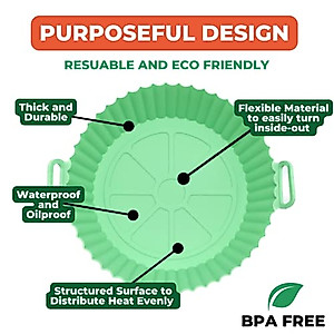 Bestiee 3-Pks Reusable Air Fryer Liners with Mitten | Fits for 3 to 7 QT | 8" Round Thick Non-Stick Food Grade Air Fryer Silicone Liners | Non-Flammable Air Fryer Liners Reusable | Green,Pink,Gray