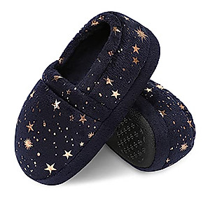 Bigwow Kids Slippers for Girls Boys Toddler Elastic Heel Girls House Shoes Cozy Memory Foam Slippers Boys Indoor Outdoor Navy Blue Size 11-12