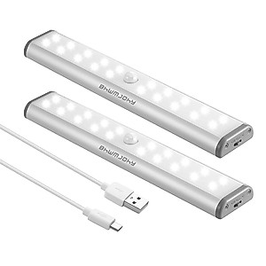 Led Cabinet Lights,Motion Activated 20-LED Wireless Motion Sensor Closet Lights,Rechargeable USB,Battery Powered,Safe,Portable, Magnetic,Easy to Install,for Closet/Cabinet/Wardrobe/Kitchen(2Pack)