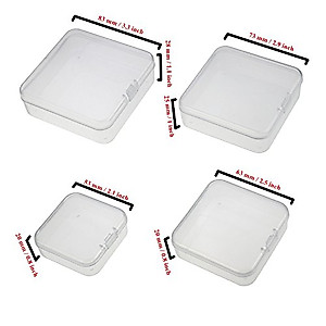 LJY 32 Pieces Mixed Sizes Square Empty Mini Clear Plastic Storage Containers Box Case with Lids for Small Items and Other Craft Projects