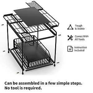 STILLDIO Metal Under Sink Organizer and Storage with 2 Tier Slide Out Wire Baskets Sliding Drawers for Kitchen Bathroom Office Toilet Under Cabinet Shelf Countertop Heavy Duty Collection Space Saver