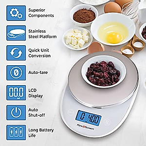 POHL SCHMITT Digital Food Kitchen Scale, Batteries Included, Multifunctional Weight Measuring Device in Grams/Ounces, Auto Shut-Off, Stainless Steel, Grey, 11, (PS-611)