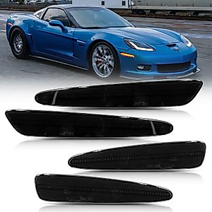 NSLUMO LED Side Marker Lights for Chevy Corvette C6 Z06 ZR1 2005-2013 Smoked Lens Amber Front & Rear Red C6 Marker Lights Replace OEM Sidemarker Lamps