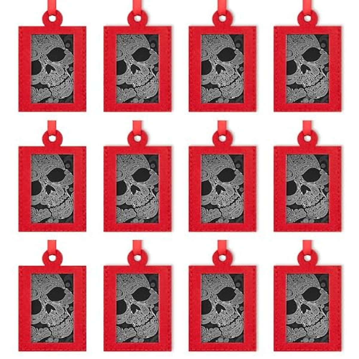 Ethnic Pattern Skull Christmas Photo Ornament Frame Red Picture Frame for Xmas Tree Hanging Decoration