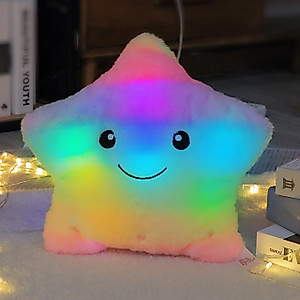 Cuteoy 13" Musical Rainbow Star Plush Pillow Glowing Twinkle Night Light Stuffed Animal LED Toys Adjustable Volume Birthday for Girls Boys