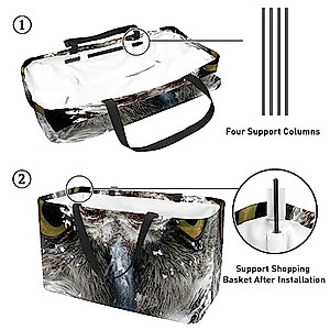 KQNZT Reusable Grocery Bags, Heavy Duty Reusable Shopping Bags, Large Tote Bags with Long Handles and Reinforced Bottom, Animal Winter Owl