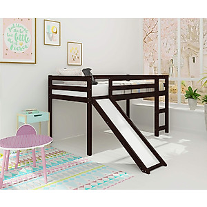 Harper & Bright Designs Loft Bed Twin with Slide, Kids loft Bed,Wood Low Profile for Kids, Built-in Ladder and Guard Rail,No Box Spring Needed,Espresso