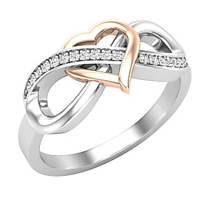 Dazzlingrock Collection Round White Diamond Infinity Interlock Heart Engagement Ring for Women (0.08 ctw, Color I-J, Clarity I2-I3) in Rose Gold Plated Sterling Silver Size 6
