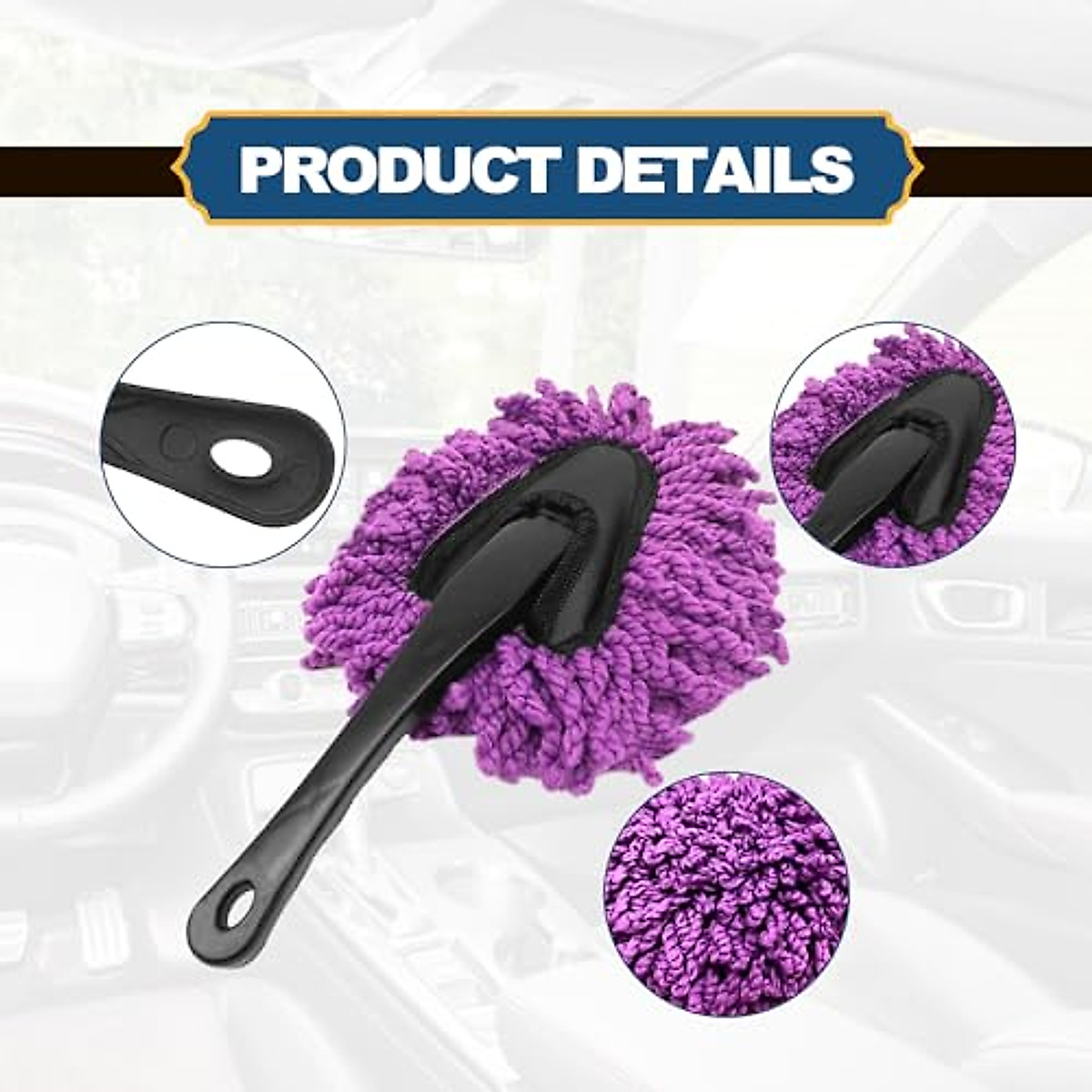 2 PCS Microfiber Car Duster Brush, Soft Scratch Free Dashboard Cleaning Brush, Car Removable Wax Brush, Universal Car Inside Outside Detail Brush, Car Vents Computer Home Cleaning Tool (Purple)