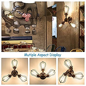 GLADFRESIT Vintage Ceiling Light 3 lights Adjustable Socket Rustic Lamp, Metal Cage Semi-Flush Mount Industrial Ceiling Light Indoor Home Retro Chandeliers Lighting Fixture
