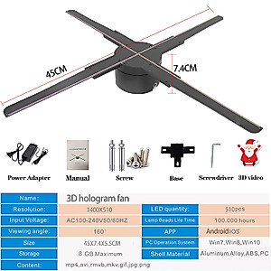 3D Hologram Fan,Hologram Fan Projector Screwless Led Lights with App and WiFi, Remote Control, and Bluetooth for Bar, Shop, Halloween, Christmas, (17.7 inches (WiFi+APP))