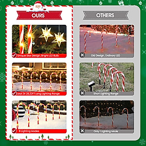 BONLION 24 Pack Christmas Lights Outdoor, 56.5ft Long Solar Candy Cane Lights 8 Modes Christmas Decorations Outside with 144 LED & Bright Star, Waterproof Yard Pathway Outdoor Christmas Decorations