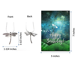 Smiling Wisdom - Happy Birthday Greeting Card Dragonfly Necklace Gift Set - Teen Women (Green Silver Dragonfly)