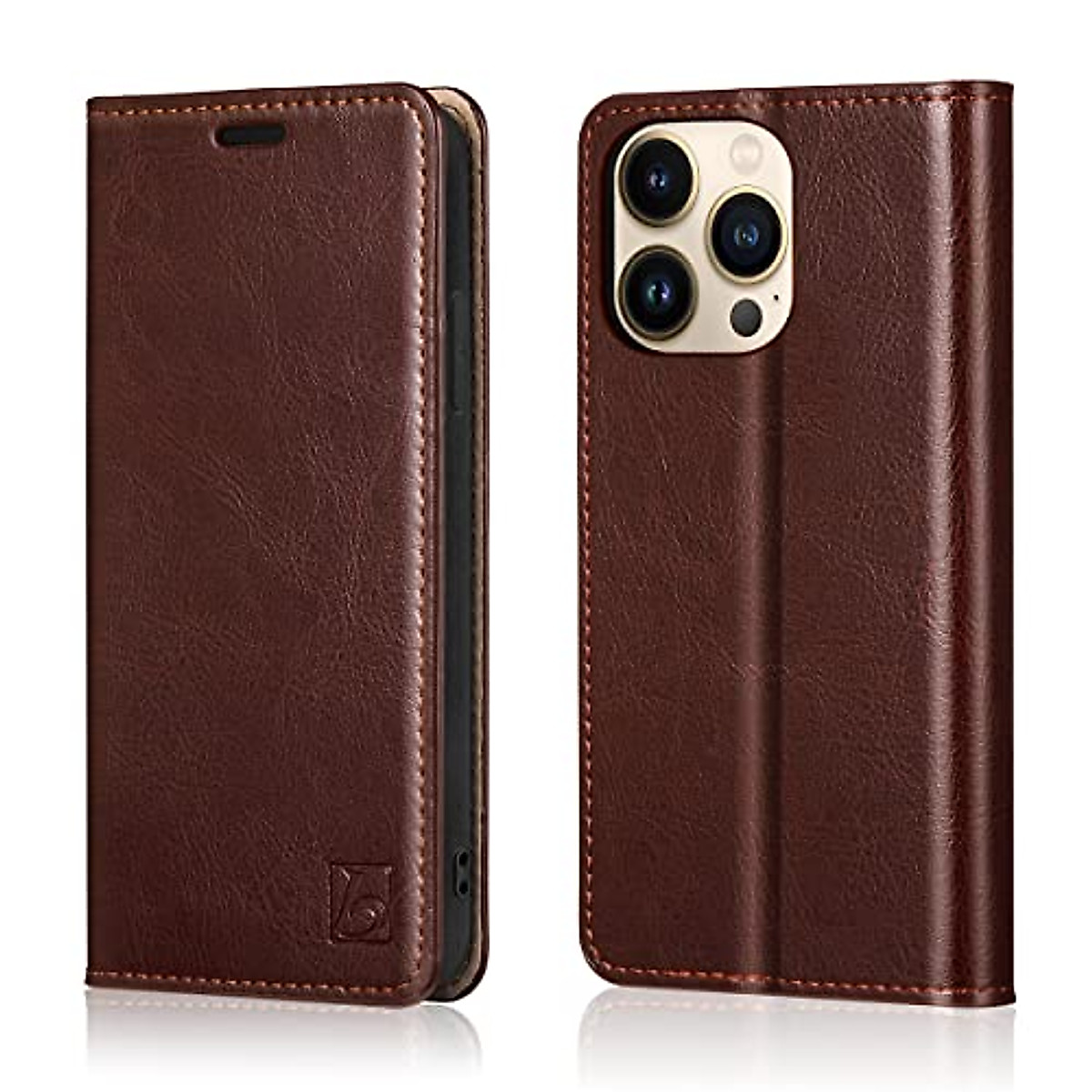 Belemay Case for iPhone 14 Pro Max Case Wallet-Genuine Leather Flip Phone Case-RFID Blocking Card Holders-Shockproof TPU Shell Folio Cover Women Men Compatible with iPhone 14 Pro Max (6.7-inch) Brown
