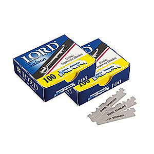 Classic Samurai Stainless Steel Professional Barber Folding Straight Edge Razor Shavette Men's Shaving Kit with 200 Count Lord Single Edge Razor Blades (Brown)