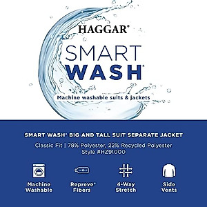 Haggar Men's Smart Wash Performance Classic Fit Big &Tall Suit Separates-Pants, Midnight Jacket-B&T, 54R