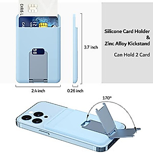 pzoz Magnetic Card Holder Wallet with MagSafe Kickstand, Silicone Pockets Card Holder with Metal Stand for iPhone 15, 14, 13, 12, Pro, Mini, Max, Plus (Blue)