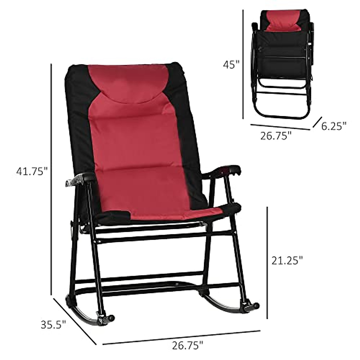 Outsunny 2 Piece Outdoor Rocking Chair Set, Patio Furniture Set with Folding Design, Armrests for Porch, Camping, Balcony, Red
