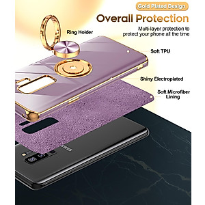 LeYi for Galaxy S9 Plus Phone Case: 360° Rotatable Ring Holder Magnetic Kickstand [ Not Applicable Samsung S9 ], Plating Rose Gold Edge Protective Case, Purple