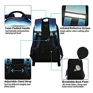 Angry Dragon School Backpacks with Chest Strap for Teens Boys Girls,Lightweight Student Bookbags 17 Inch, Blue Casual Daypack Schoolbags