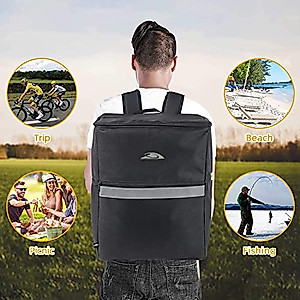 Trail maker Insulated Food Delivery Backpack with Drink Cup Holders, Pocket, Reflectors for Groceries, DoorDash, Uber Eats, GrubHub (Black)